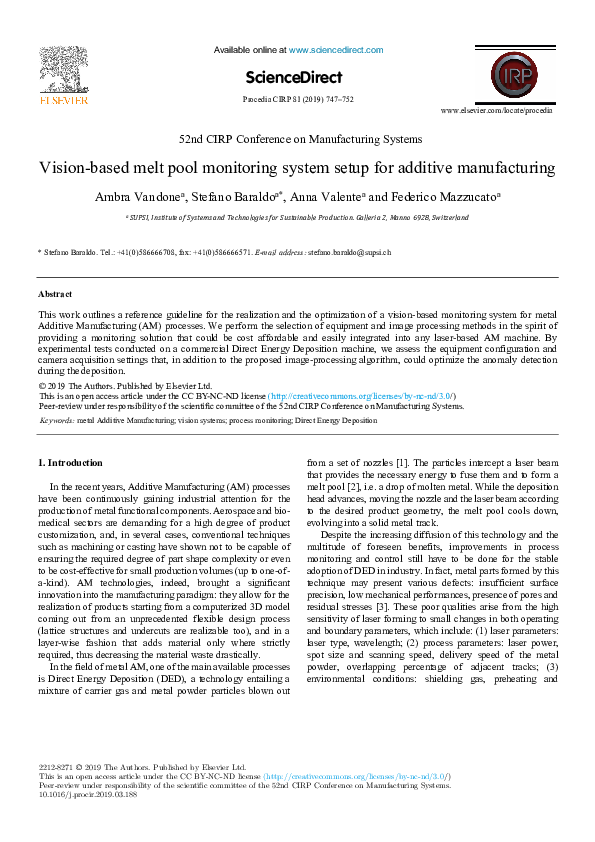 (PDF) Melt Pool Monitoring for Additive Manufacturing