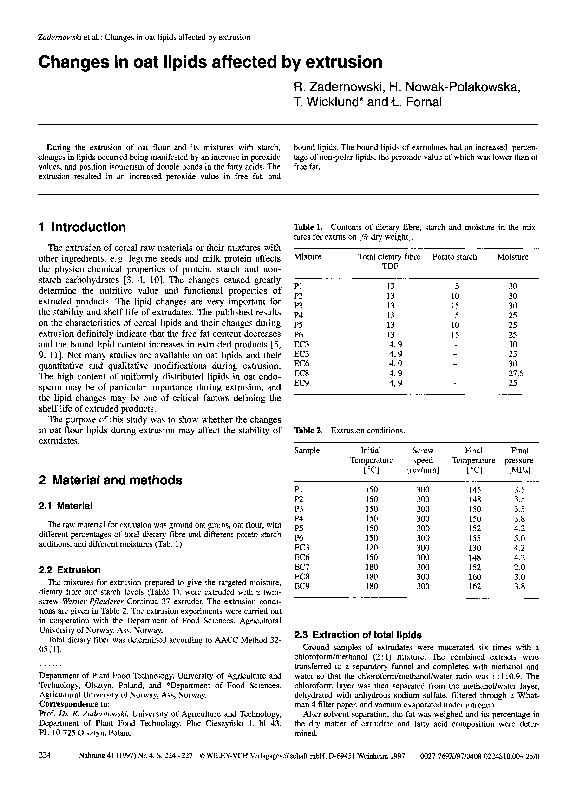 (PDF) Changes in oat lipids affected by extrusion