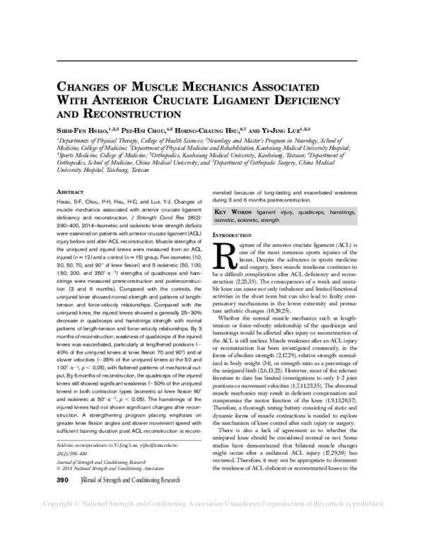 (PDF) Changes of Muscle Mechanics Associated With Anterior Cruciate ...