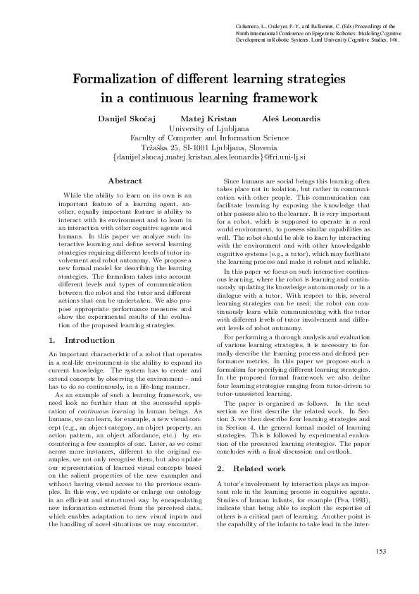 (PDF) Formalization of different learning strategies in a continuous domain framework