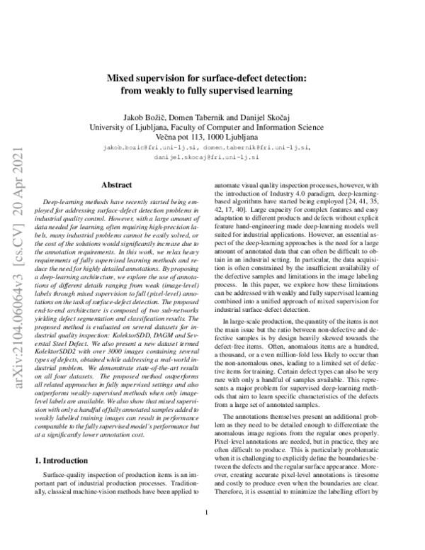 (PDF) Mixed supervision for surface-defect detection: From weakly to fully supervised learning