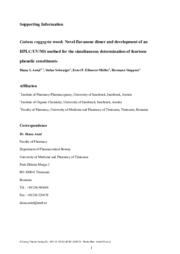 (PDF) Cotinus coggygriaWood: Novel Flavanone Dimer and Development of an HPLC/UV/MS Method for ...