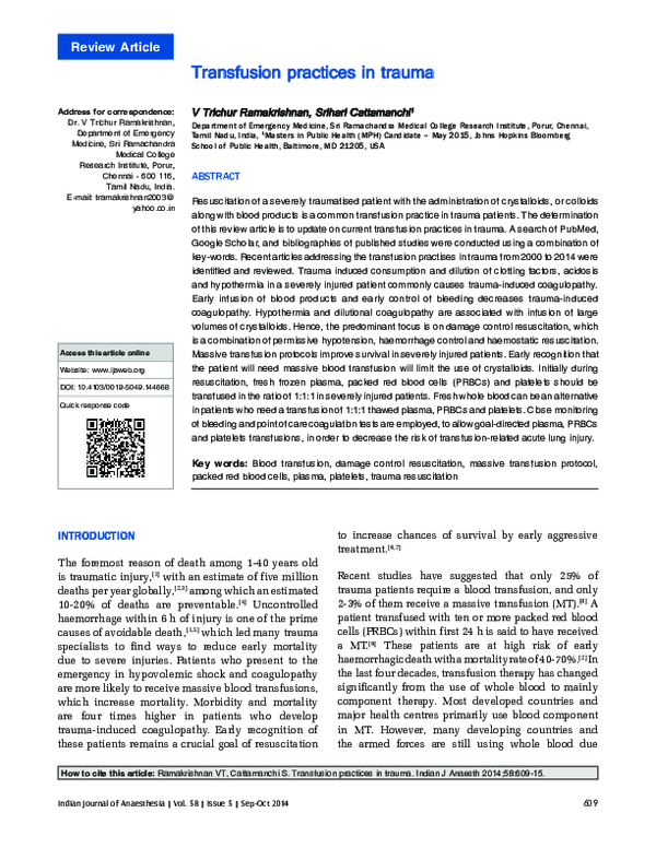 (PDF) Transfusion practices in trauma