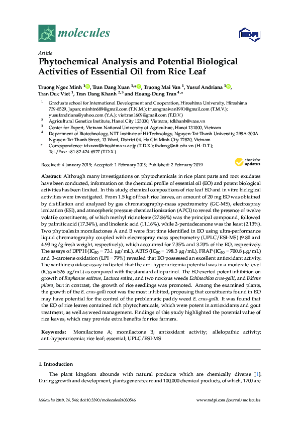 (PDF) Phytochemical Analysis and Potential Biological Activities of Essential Oil from Rice Leaf ...