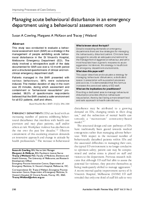 (PDF) Managing acute behavioural disturbance in an emergency department ...