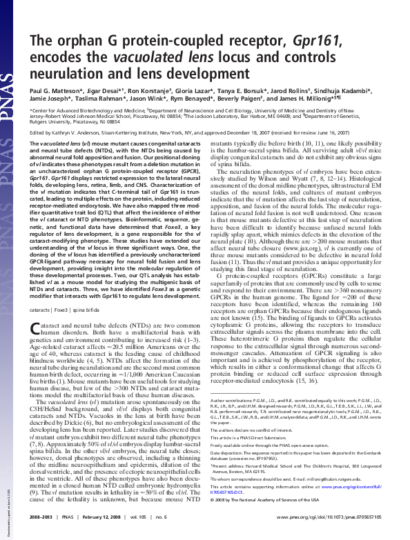 (PDF) The orphan G protein-coupled receptor, Gpr161 , encodes the ...