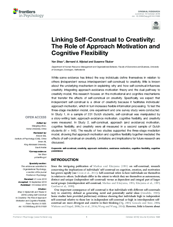 (PDF) Linking Self-Construal to Creativity: The Role of Approach Motivation and Cognitive ...