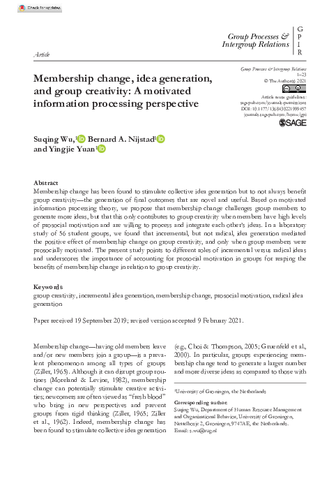 (PDF) Membership change, idea generation, and group creativity: A motivated information ...
