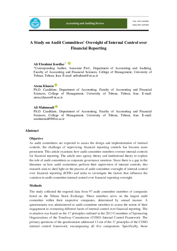 (PDF) A Study on Audit Committees' Oversight of Internal Control over ...