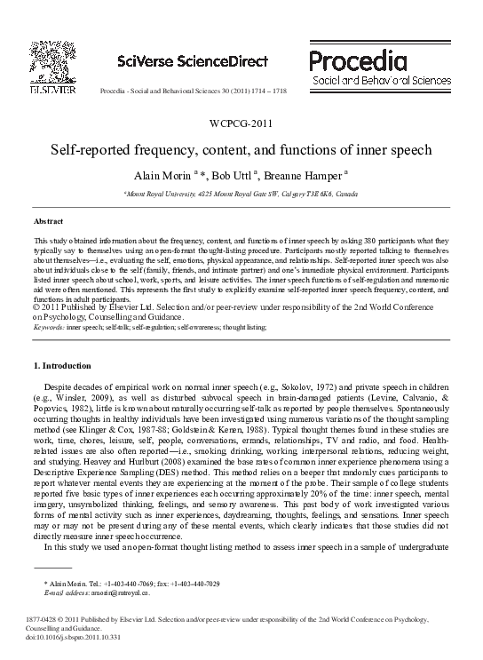 (PDF) Exploring Inner Speech: Frequency and Functions