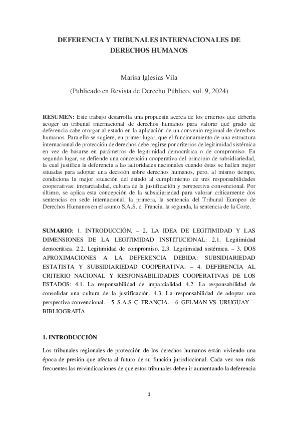 (PDF) Deferencia y tribunales internacionales de derechos humanos