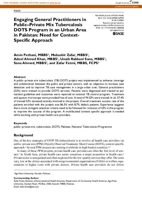 (PDF) Engaging General Practitioners in Public–Private Mix Tuberculosis ...