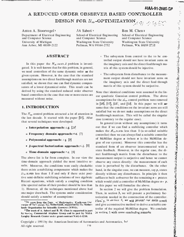 (PDF) A reduced order observer based controller design for H-infinity ...