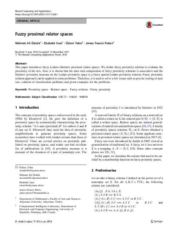 (PDF) Fuzzy proximal relator spaces