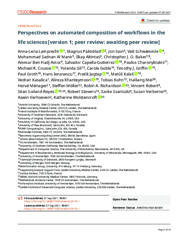 (PDF) Perspectives on automated composition of workflows in the life sciences