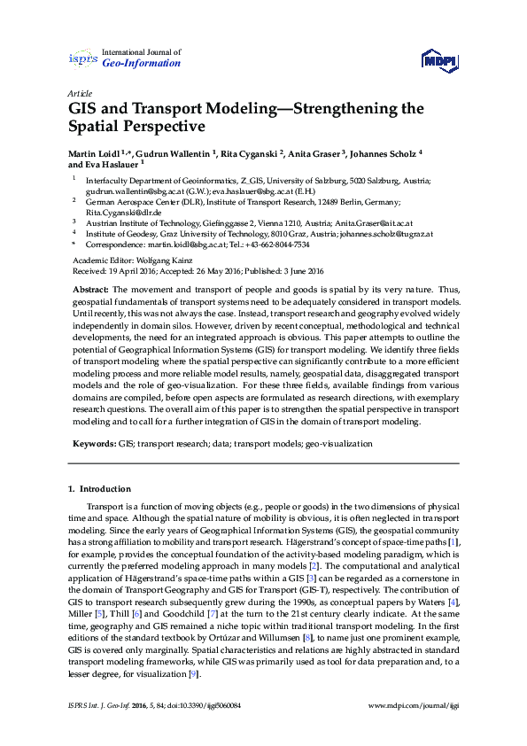 (PDF) GIS and Transport Modeling—Strengthening the Spatial Perspective