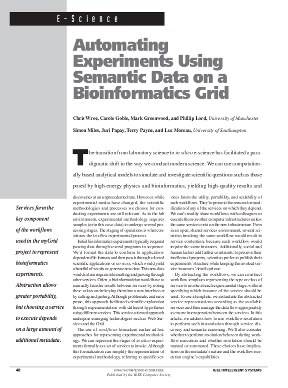 (PDF) Automation of Bioinformatics Experiments