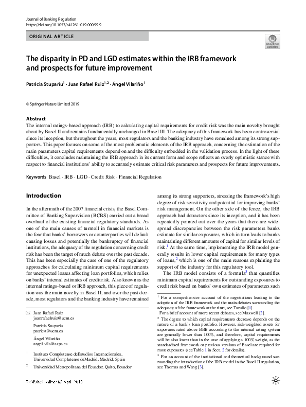 (PDF) The disparity in PD and LGD estimates within the IRB framework ...