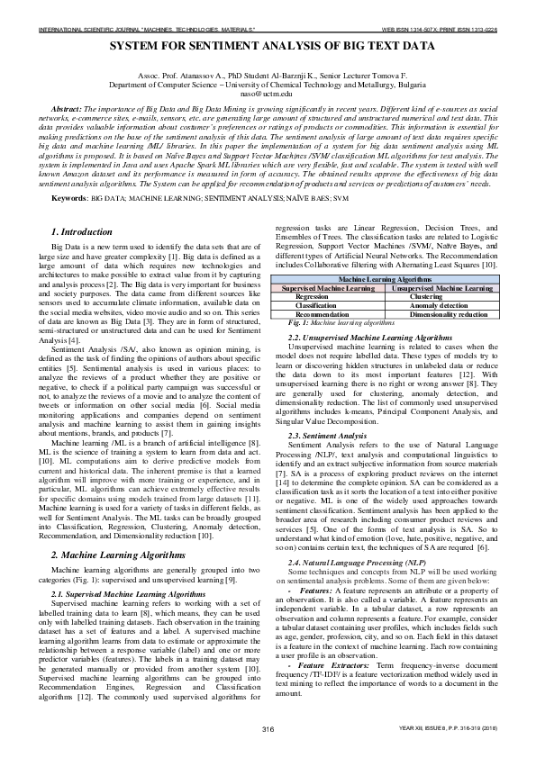 (PDF) System for Sentiment Analysis of Big Text Data