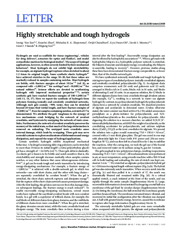 (PDF) Highly stretchable and tough hydrogels