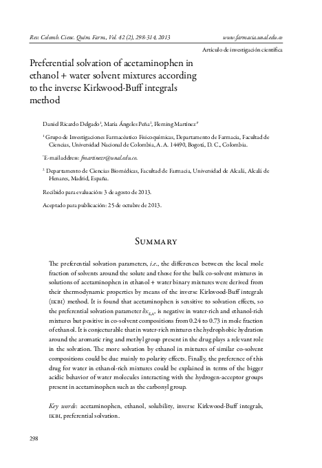 (PDF) Preferential solvation of acetaminophen in ethanol + water ...