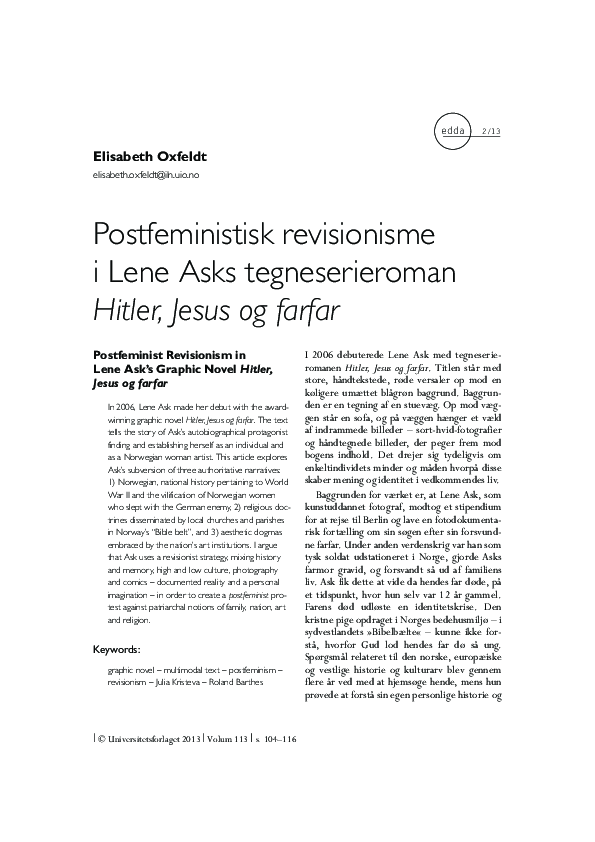(PDF) Postfeministisk revisionisme i Lene Asks tegneserieroman Hitler ...