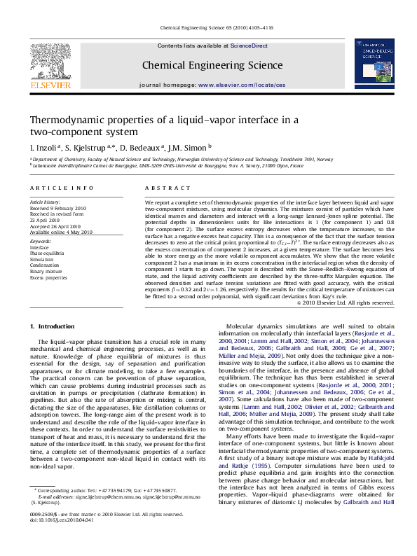 (PDF) Thermodynamic properties of a liquid–vapor interface in a two-component system | D ...