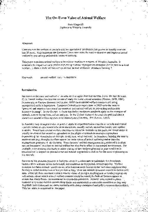 (PDF) The On-Farm Value of Animal Welfare