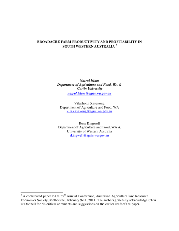 (PDF) Broadacre Farm Productivity and Profitability in South Western ...