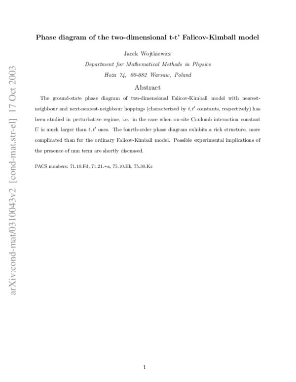 (PDF) Phase Diagram of the Two-dimensional t–t′ Falicov-Kimball Model