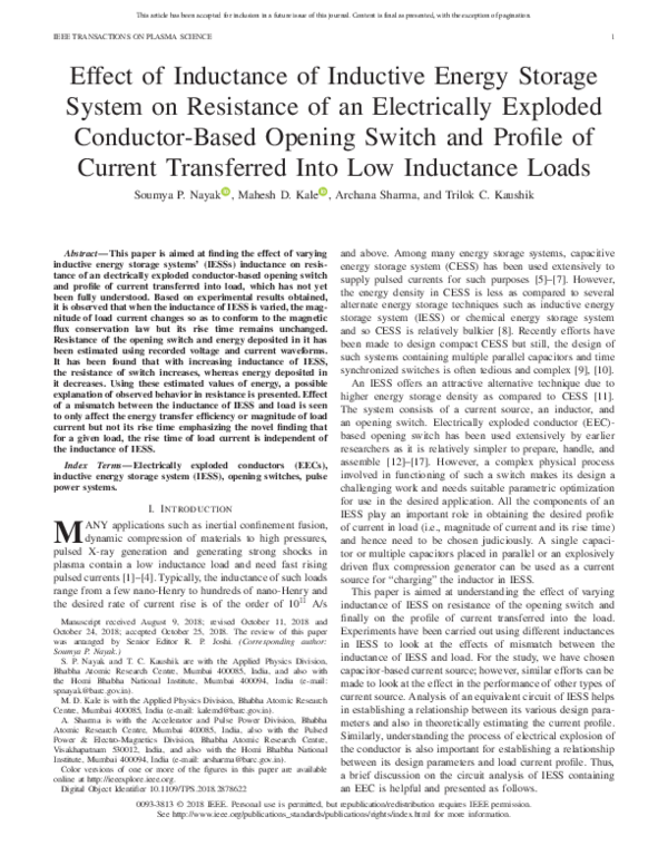 (PDF) Effect of Inductance of Inductive Energy Storage System on Resistance of an Electrically ...
