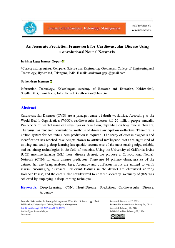 (PDF) An Accurate Prediction Framework for Cardiovascular Disease Using Convolutional Neural ...