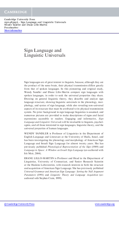 (PDF) Sign Language and Linguistic Universals