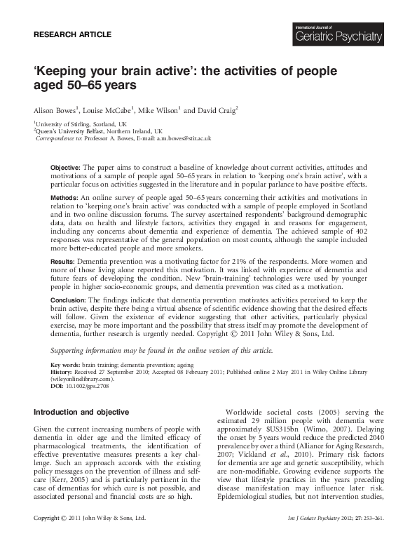 (PDF) ‘Keeping your brain active’: the activities of people aged 50-65 ...