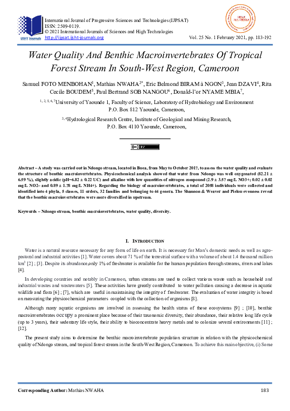(PDF) Water Quality And Benthic Macroinvertebrates Of Tropical Forest ...