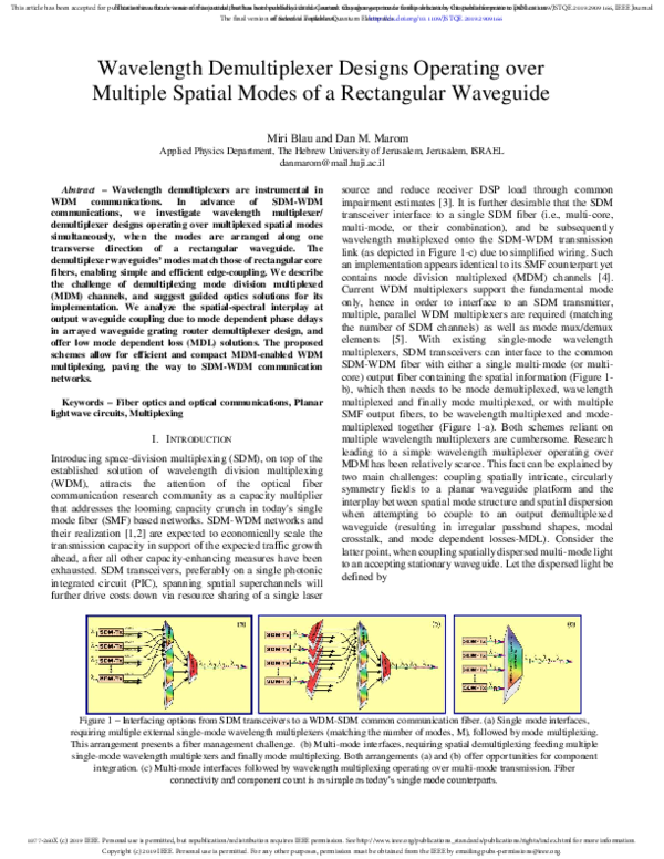 (PDF) Wavelength Demultiplexer Designs Operating over Mode-Multiplexed Rectangular Waveguide ...