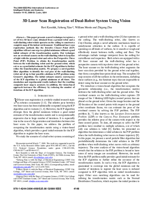 (PDF) 3D Laser scan registration of dual-robot system using vision