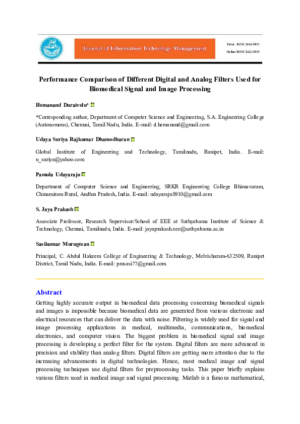 (PDF) Performance Comparison of Different Digital and Analog Filters Used for Biomedical Signal ...