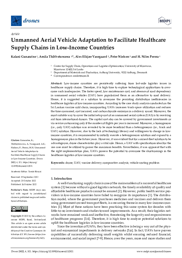 (PDF) Unmanned Aerial Vehicle Adaptation to Facilitate Healthcare ...