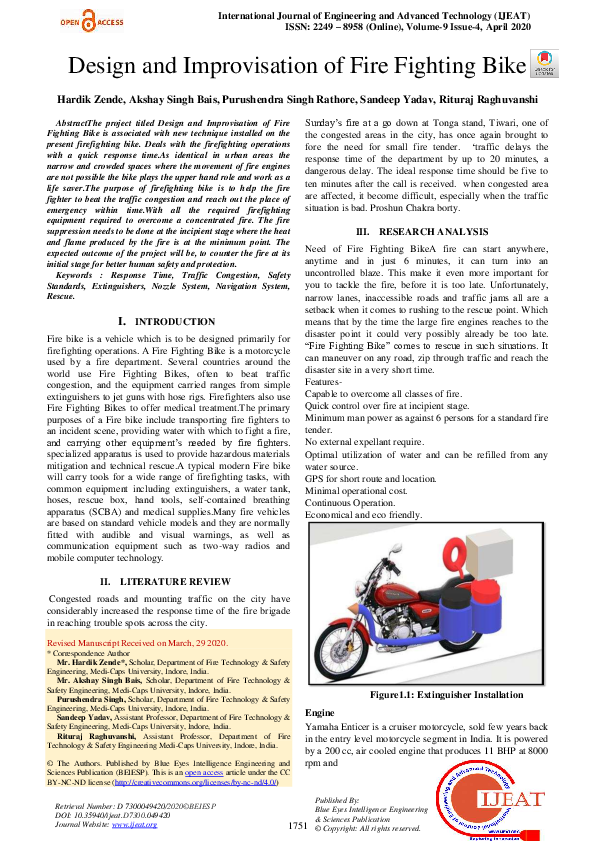 (PDF) Design and Improvisation of Fire Fighting Bike