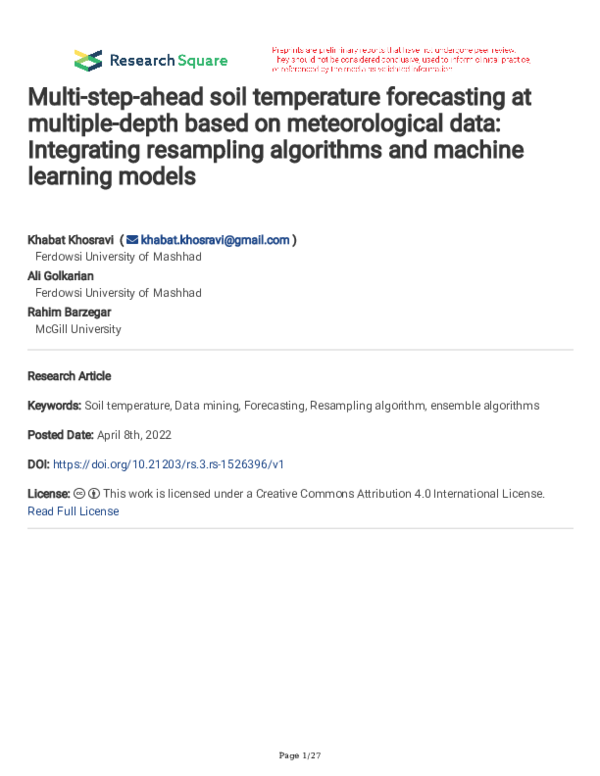 (PDF) Multi-step ahead soil temperature forecasting at different depths based on meteorological ...