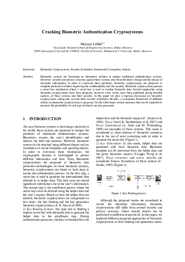 (PDF) Cracking Biometric Authentication Cryptosystems