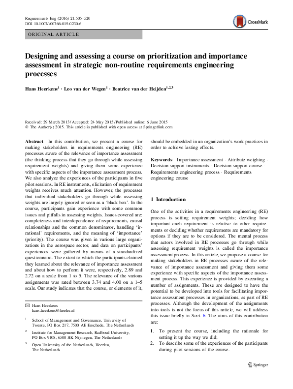(PDF) Designing and assessing a course on prioritization and importance ...