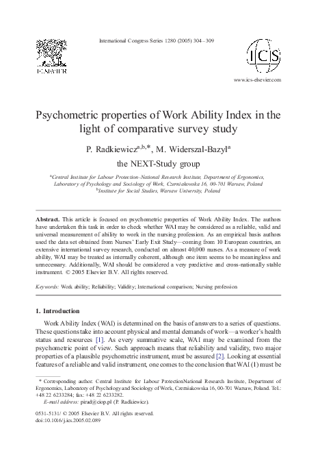 (PDF) Psychometric properties of Work Ability Index in the light of ...
