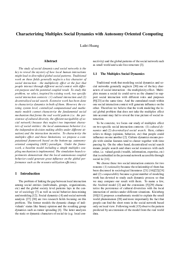 (PDF) Characterizing Multiplex Social Dynamics with Autonomy Oriented Computing
