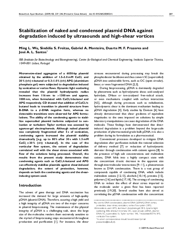 (PDF) Stabilization of naked and condensed plasmid DNA against ...