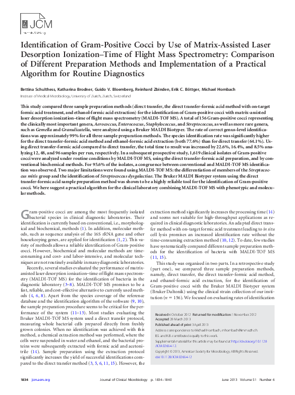 (PDF) Identification of Gram-Positive Cocci by Use of Matrix-Assisted ...