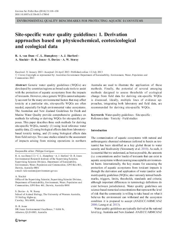 (PDF) Site-specific water quality guidelines: 1. Derivation approaches ...