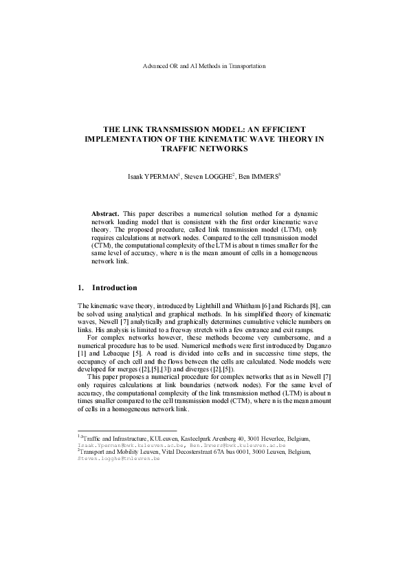 (PDF) The Link Transmission Model: An Efficient Implementation of the Kinematic Wave Theory in ...