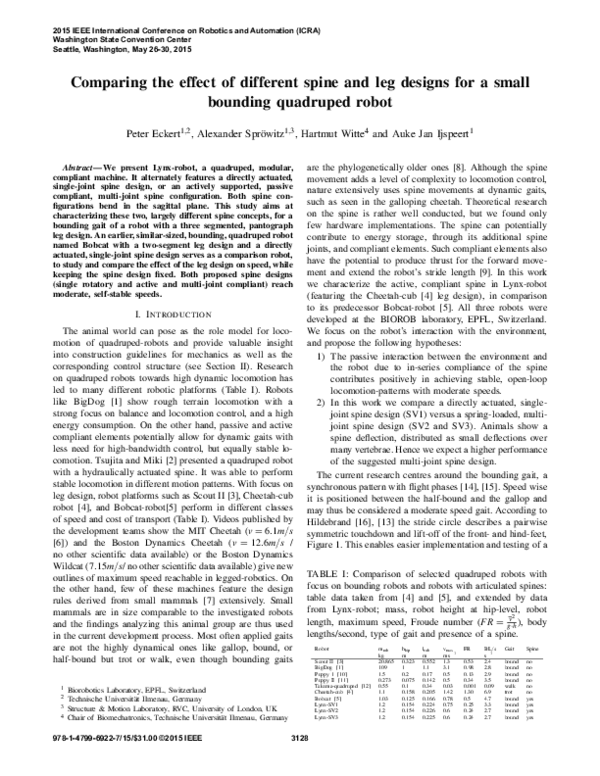 (PDF) Comparing the effect of different spine and leg designs for a small bounding quadruped robot